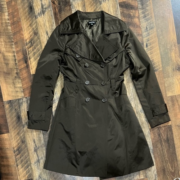 bebe | Jackets & Coats | Bebe Chocolate Satin Doublebreasted Trench ...